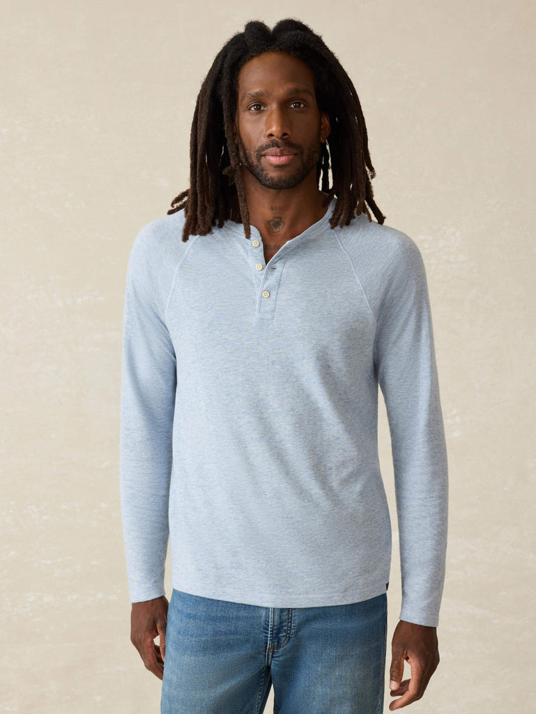 Long-Sleeve Cloud Henley - Light Blue Heather | Faherty Brand