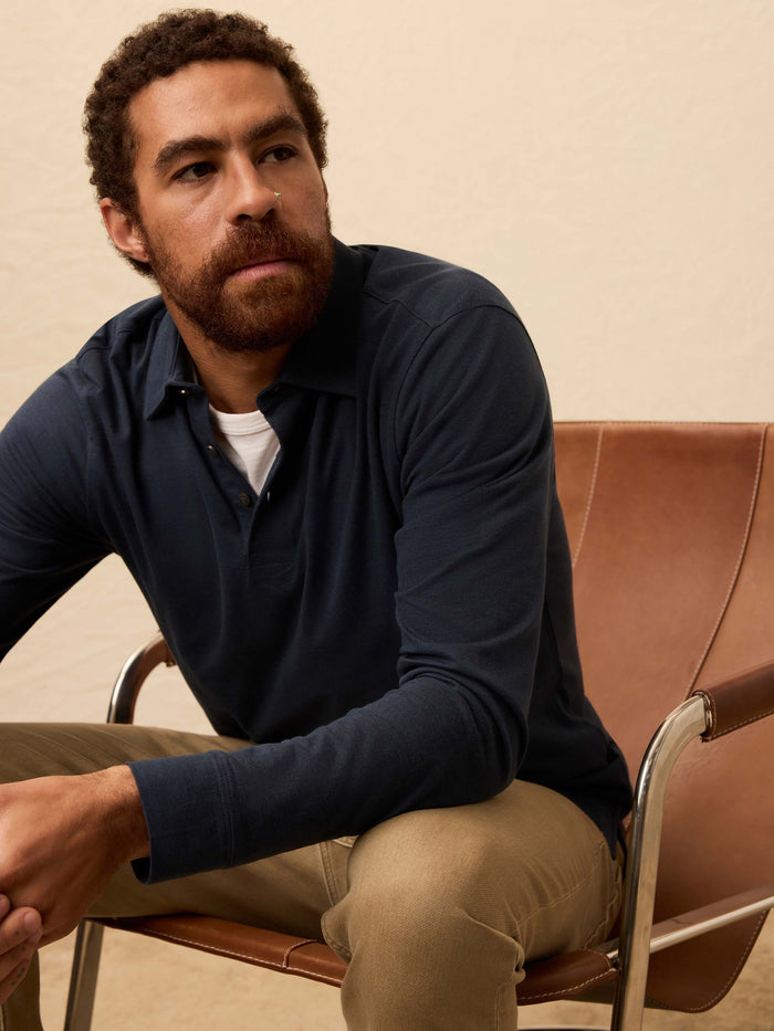 Long-Sleeve Movement™ Pique Polo - Harbor Night Heather