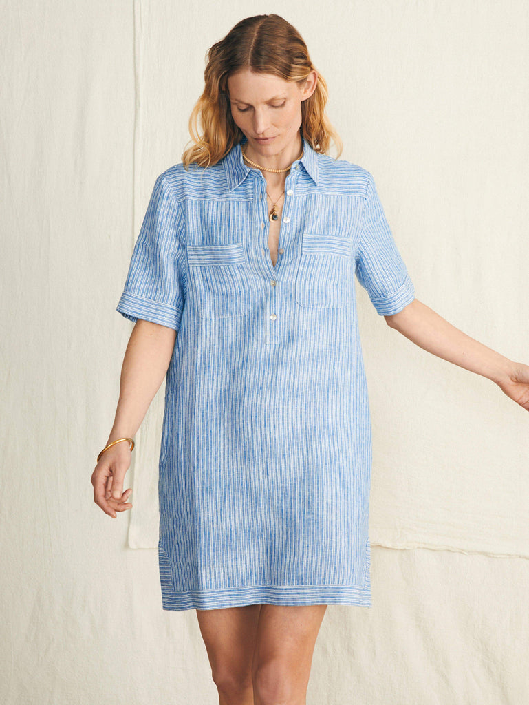 Rae Dress - Skyway Railroad Stripe | Faherty Brand