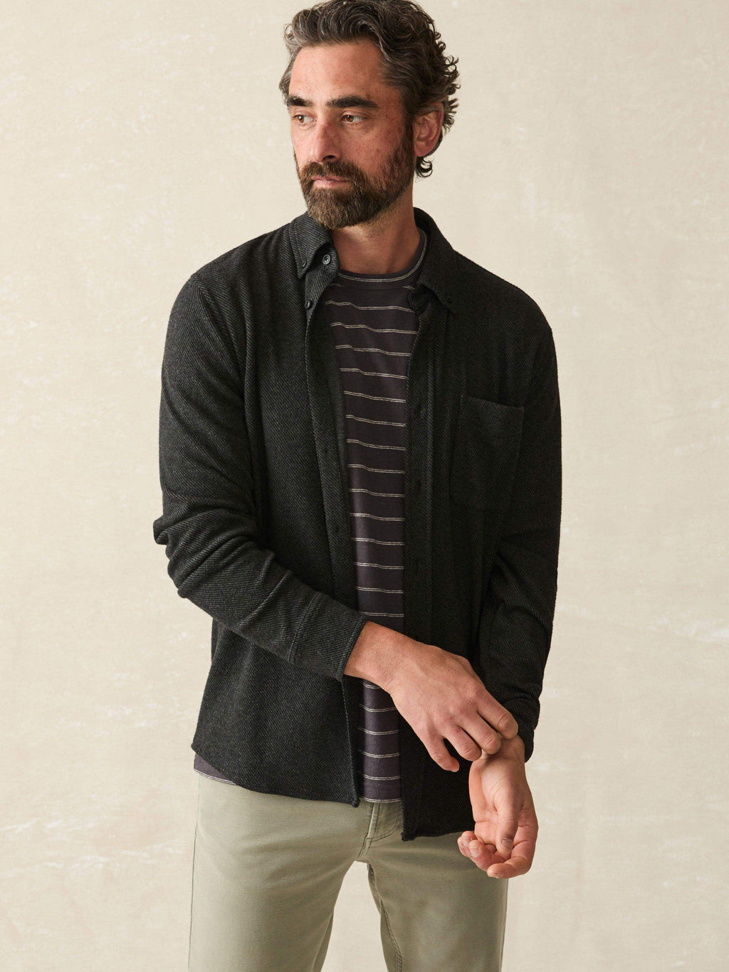 Legend™ Sweater Shirt (Single Pocket) - Heathered Black Twill | Faherty ...