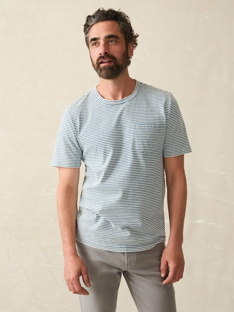 Short-Sleeve Indigo Pocket Tee - Azure Stream Stripe | Faherty Brand