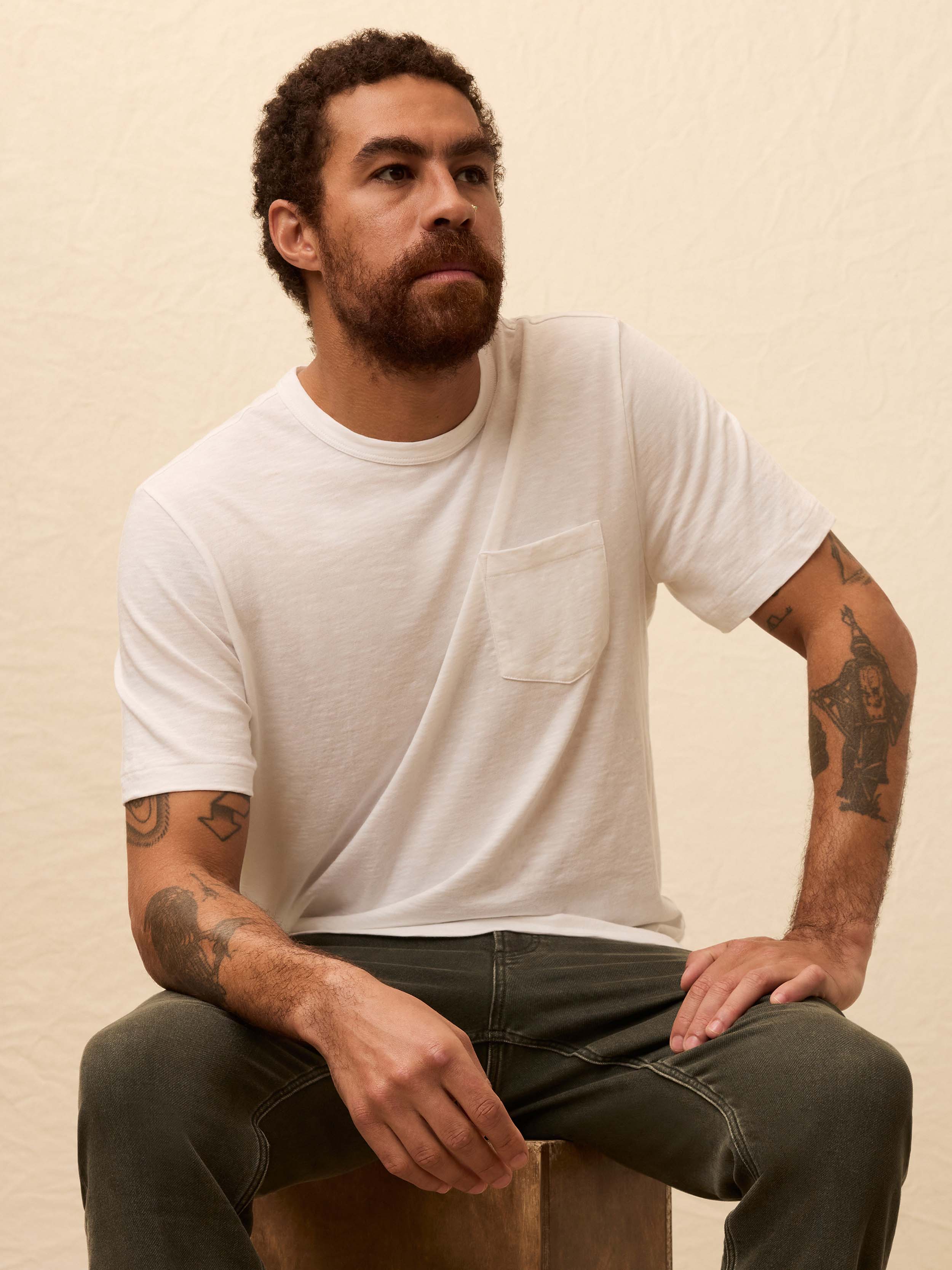 Sunwashed Regenerative Pocket Tee - White | Faherty Brand