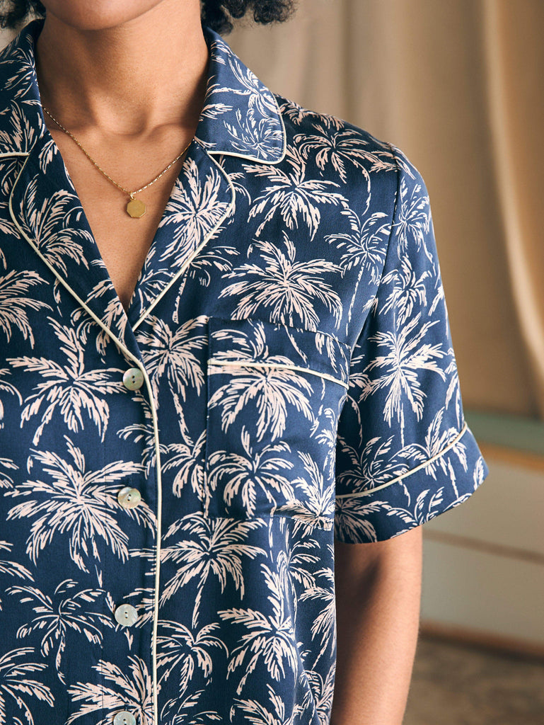 Sandwashed Silk Short Sleeve Pajama Set - Navy Tropic Trees | Faherty Brand
