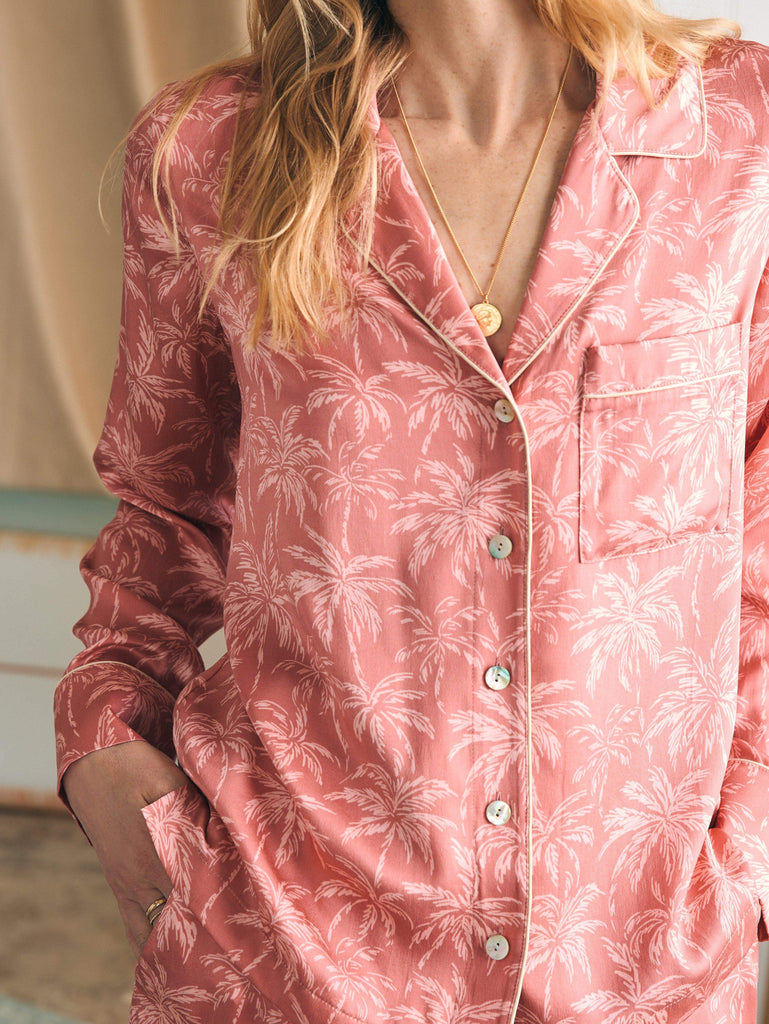 Sandwashed Silk Long Sleeve Pajama Set - Rose Tropic Trees | Faherty Brand