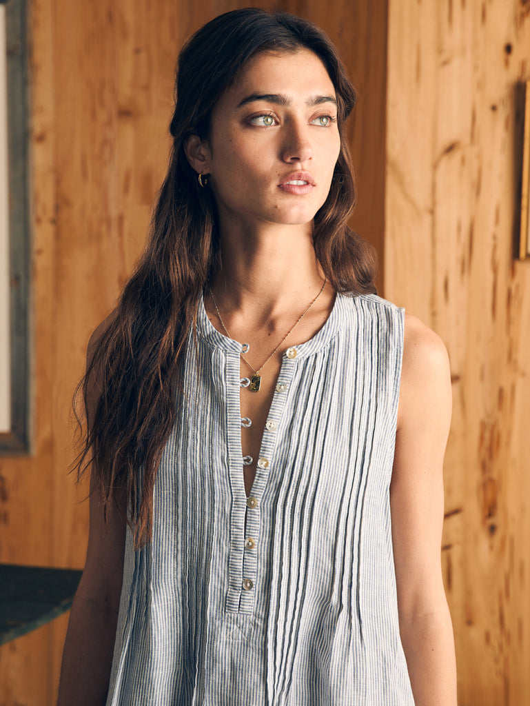 Isha Linen Dress - Blue Mini Stripe | Faherty Brand