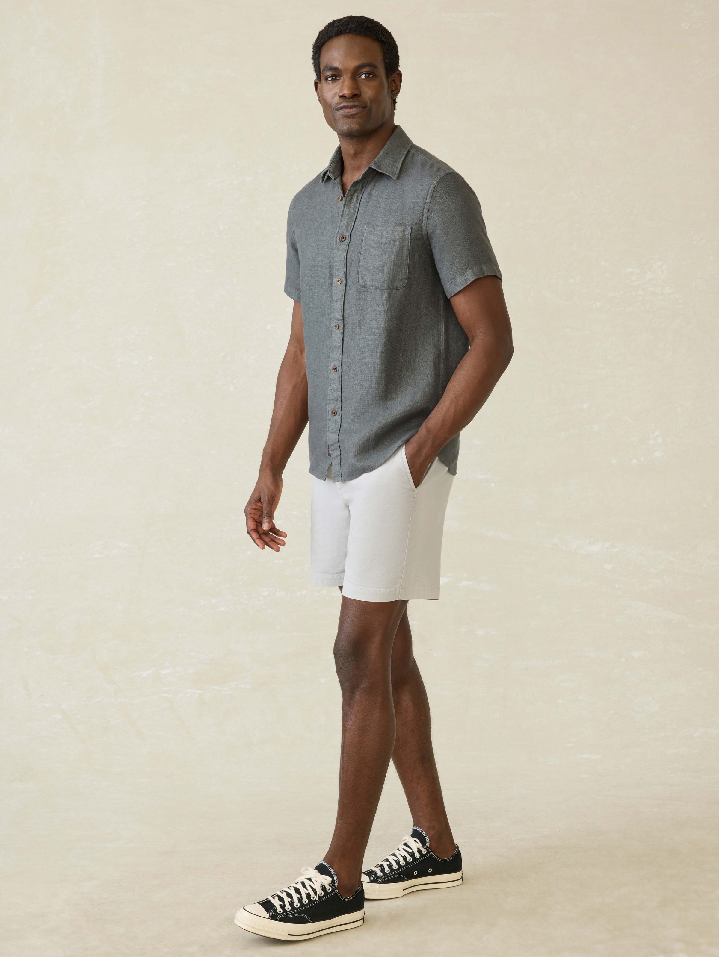 Short-Sleeve Palma Linen Shirt - Washed Black Basketweave