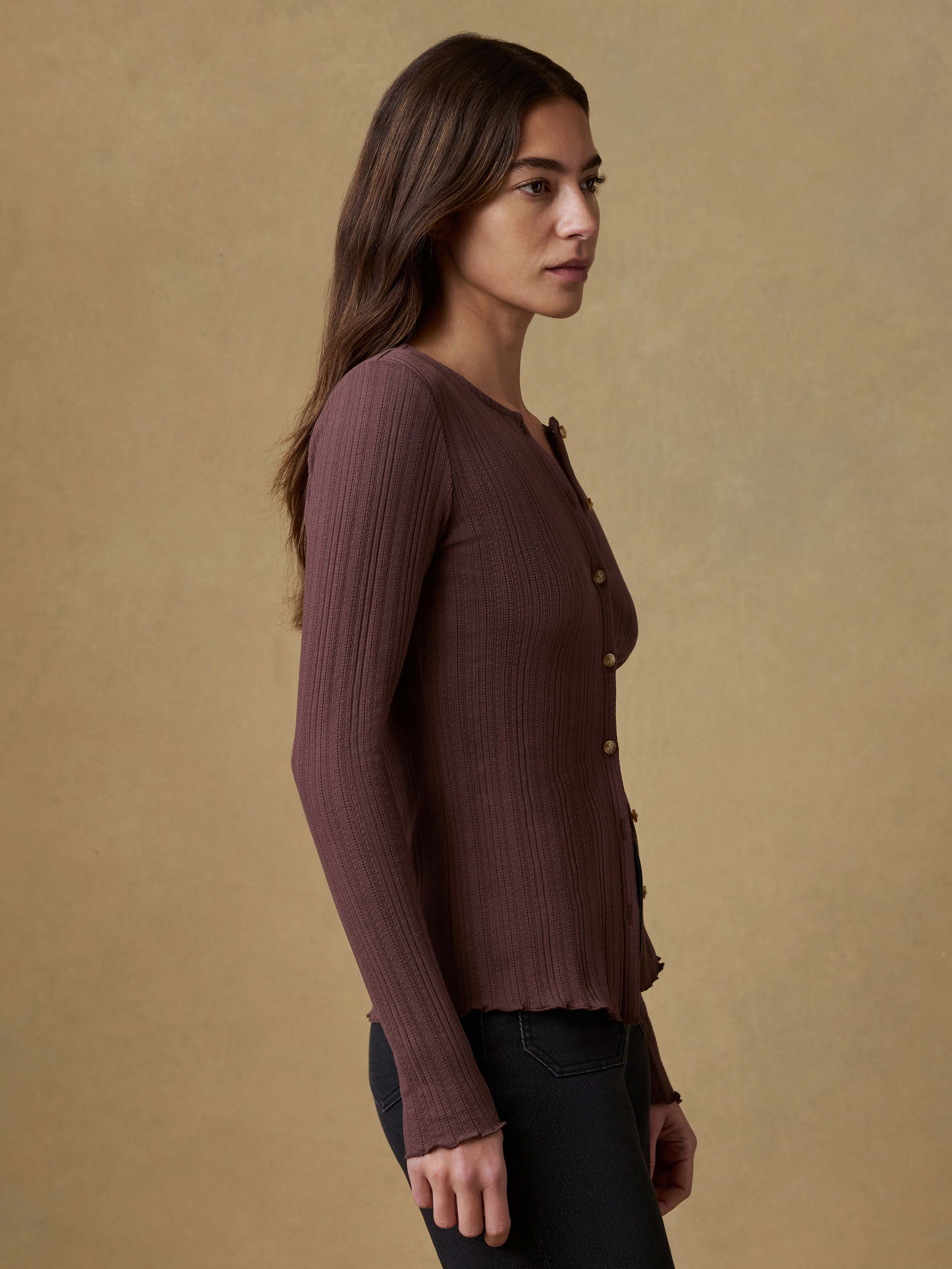 Paradise Pointelle Cardigan - Chicory Coffee