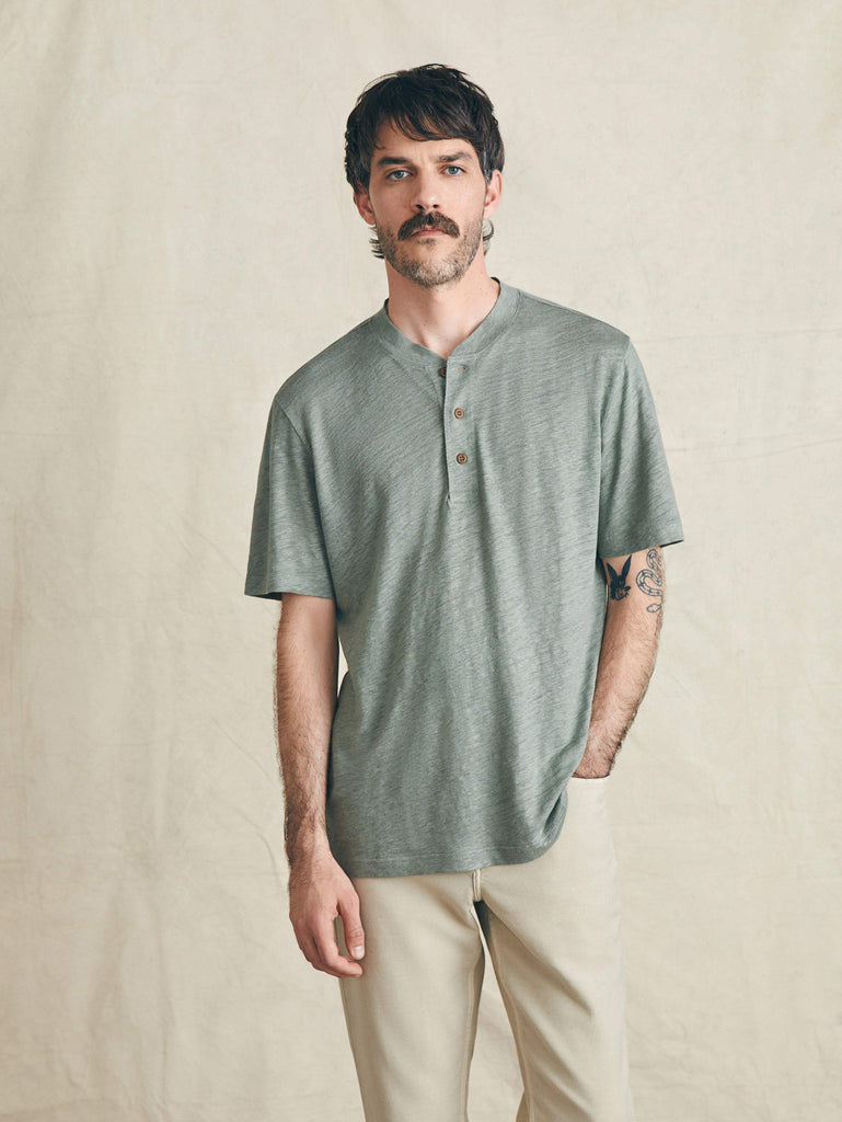 Short-Sleeve Linen Henley - Desert Olive | Faherty Brand