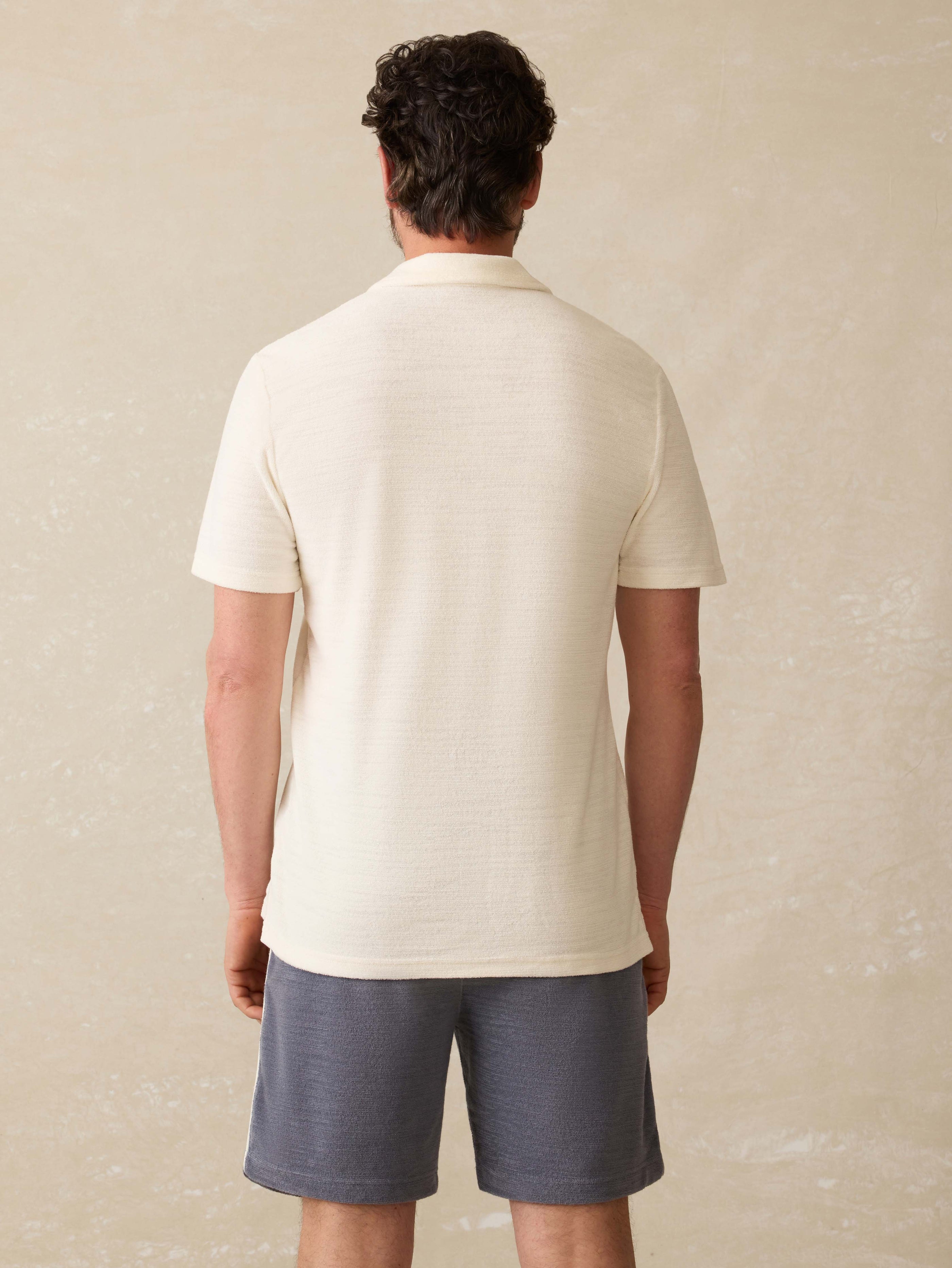 Cabana Towel Terry Surf Stripe Polo - Vintage White