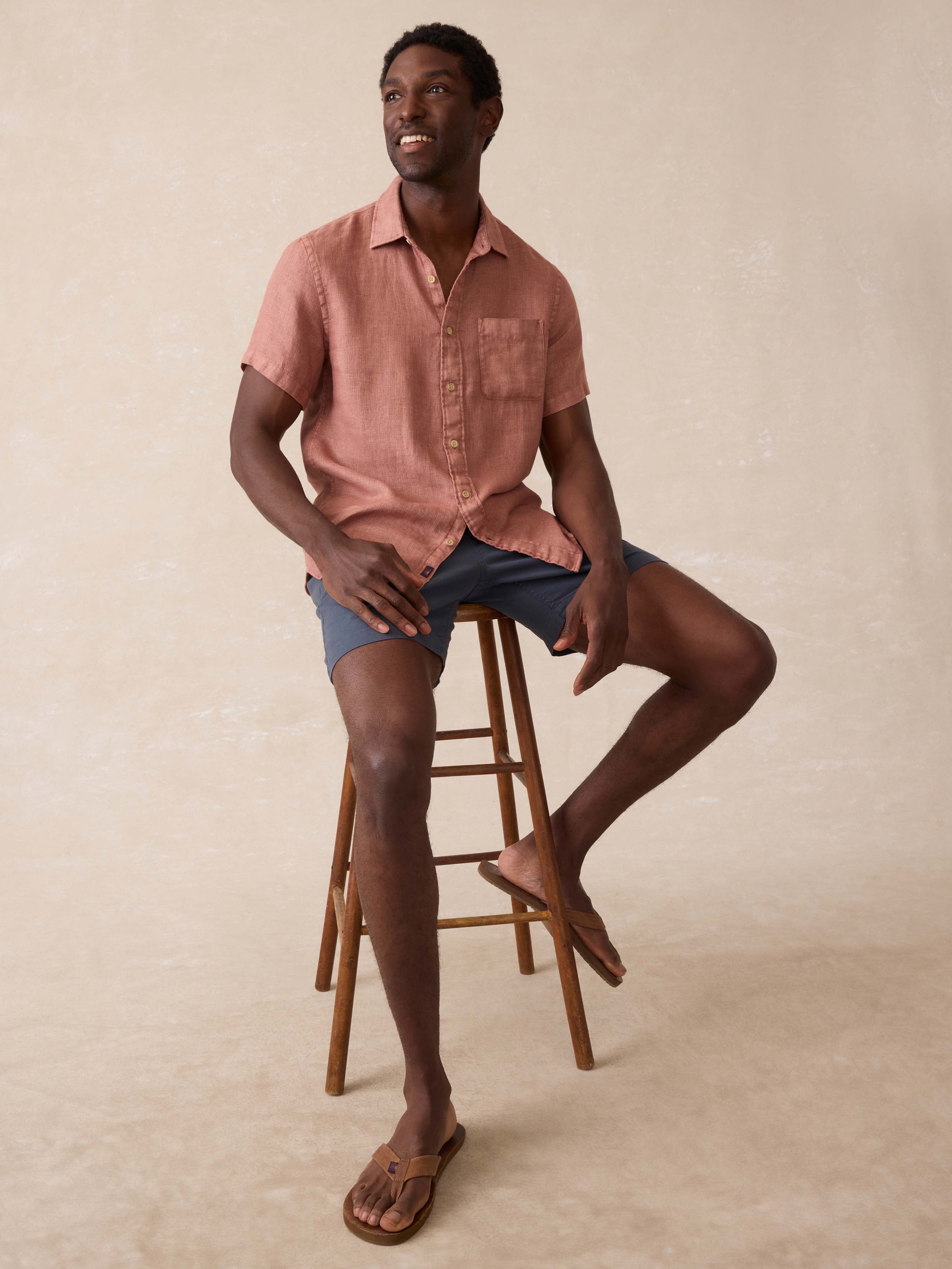 Short-Sleeve Palma Linen Shirt - Cedar Rose