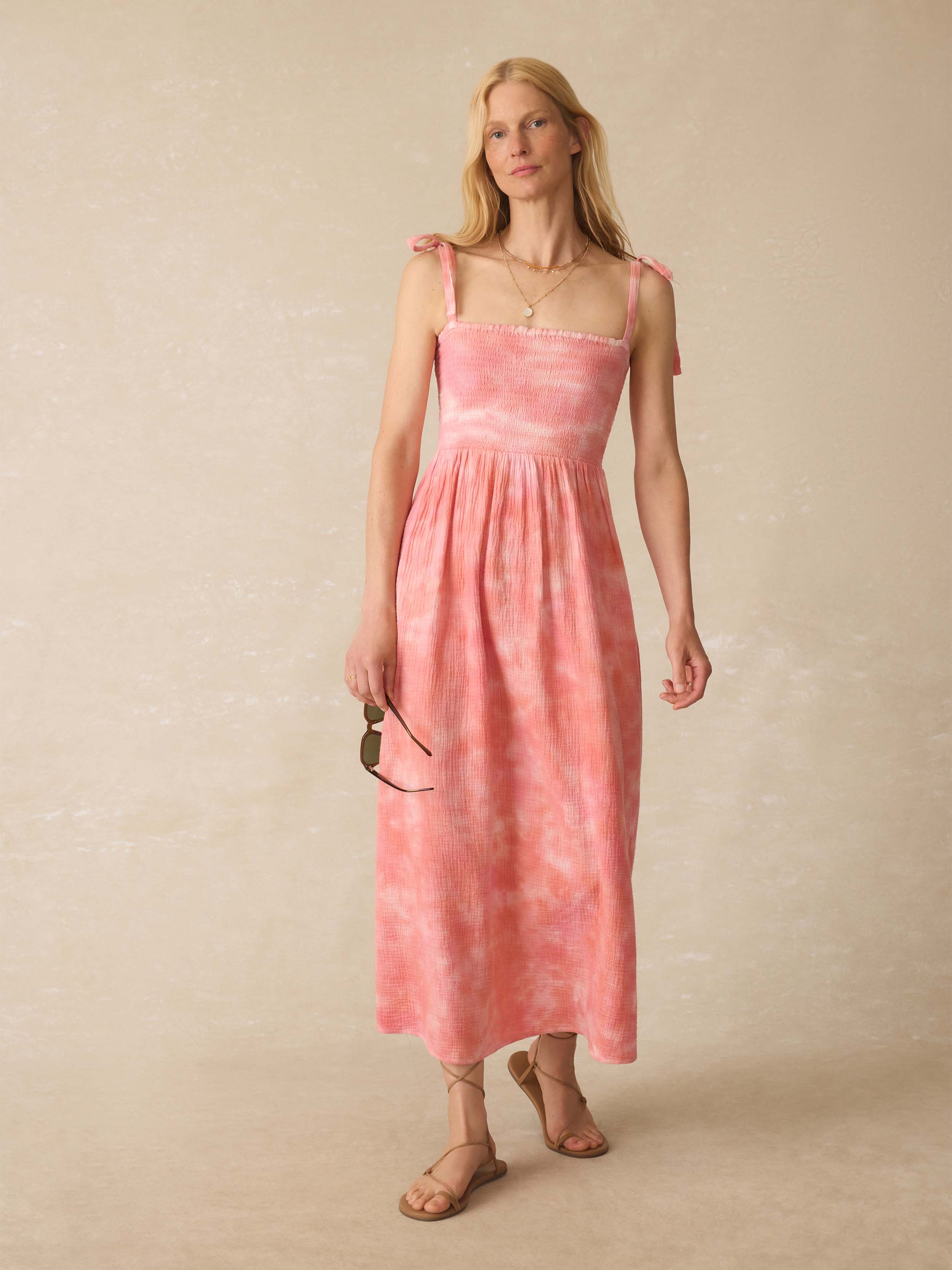 Dune Cotton Gauze Ella Dress - Coral Skies Tie Dye