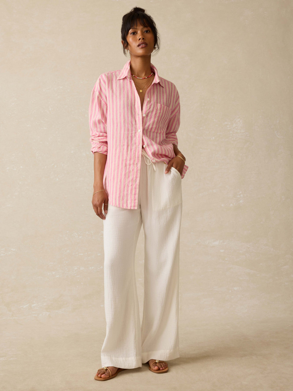 Laguna Linen Relaxed Shirt - Pink Lucy Stripe