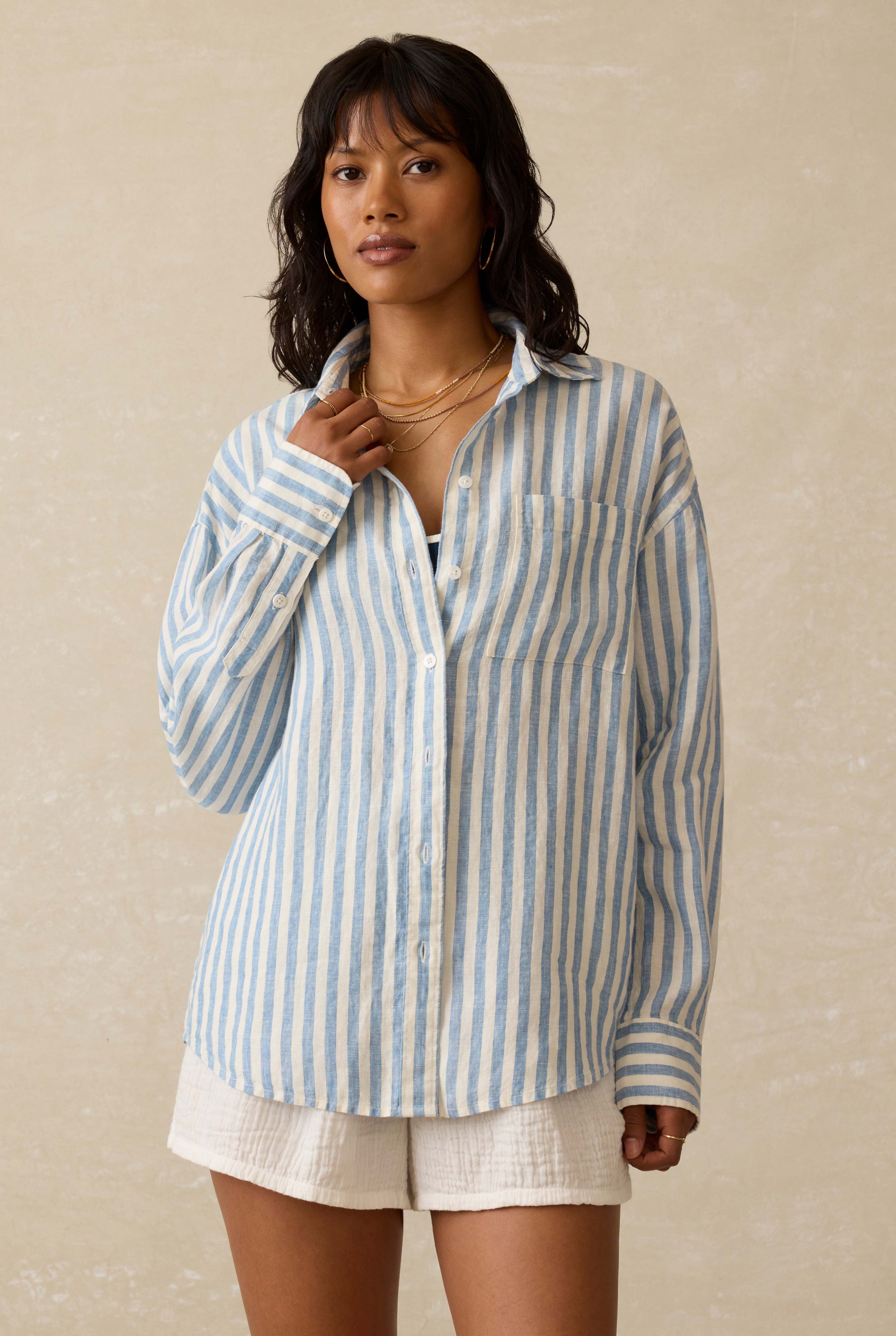Laguna Linen Relaxed Shirt - Ocean Lucy Stripe
